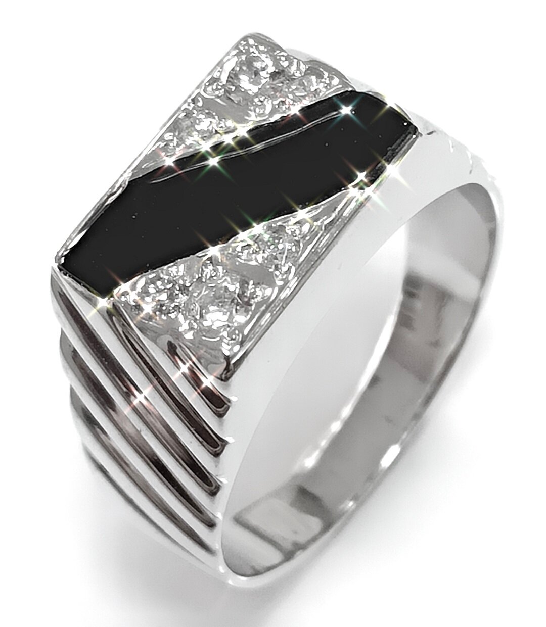 Печатка, серебро, 925 проба, родирование, фианит, оникс