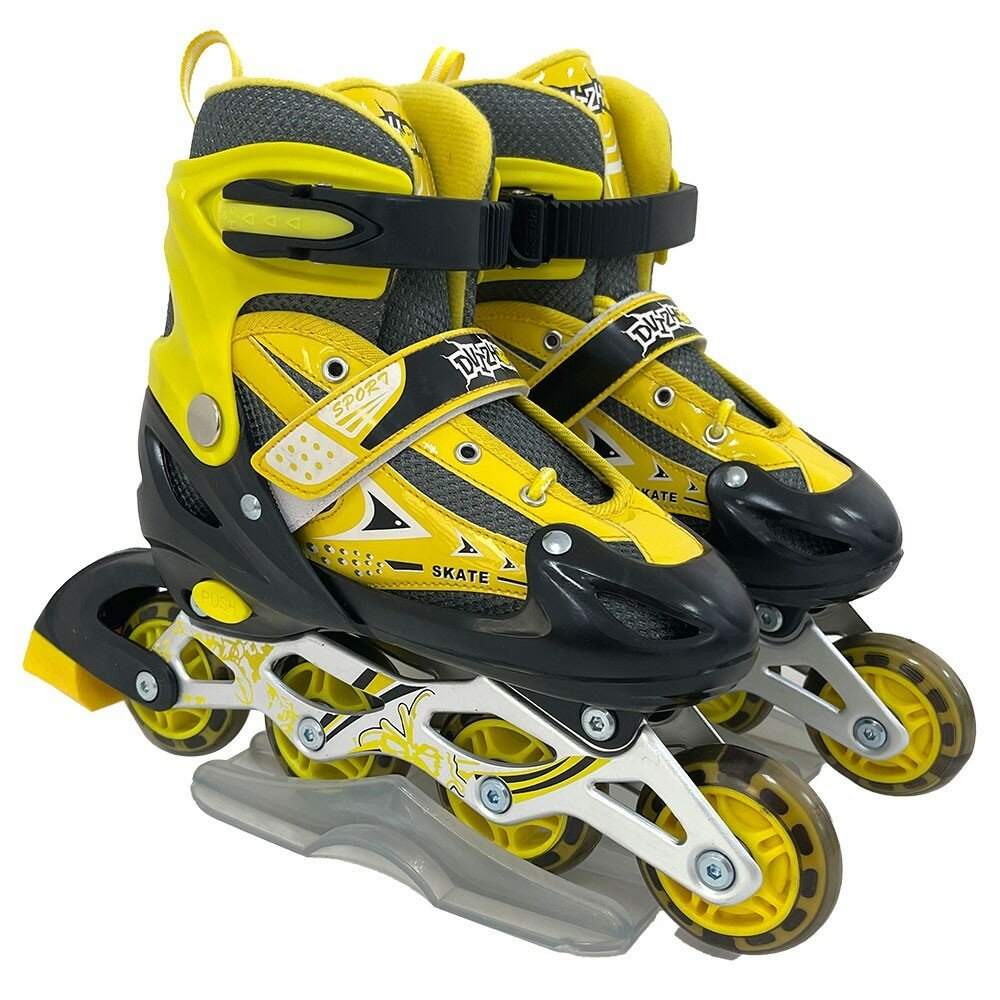 Детские ролики Dvizhok размер M 34-37, раздвижные, свет 1 колеса, черно-желтый (141V-670-2)