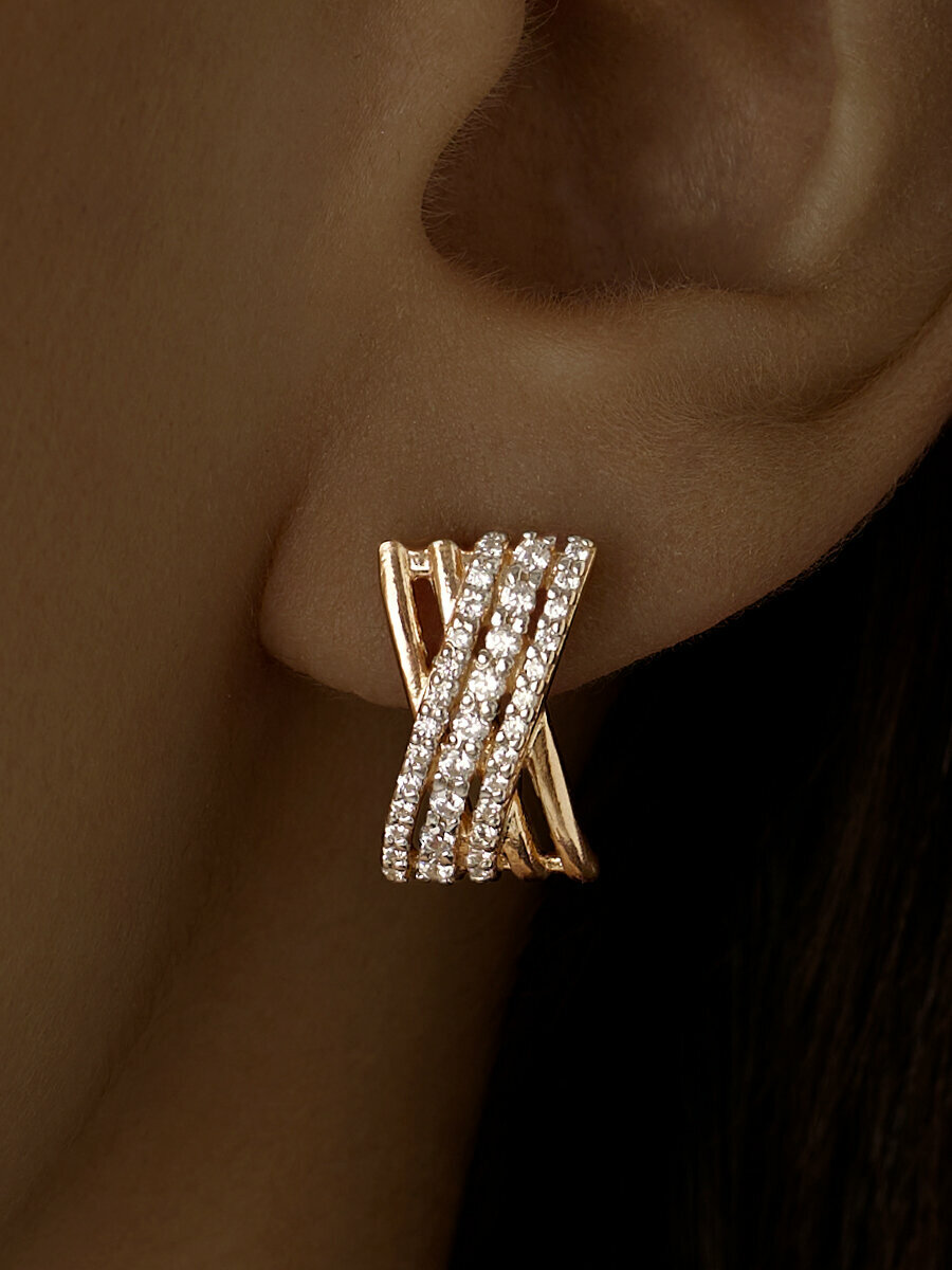 Серьги, серебро, 925 проба, золочение, фианит