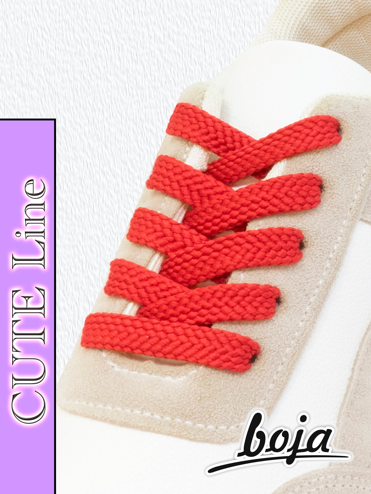 Шнурки для обуви BOJA (CUTE), плоские, 100 см, красные, для кроссовок и кед, не эластичные и без фиксаторов