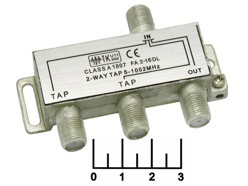 Телевизионный антенный разветвитель 2WAY 5-1000 MHz 16dB проходной Fa2-16