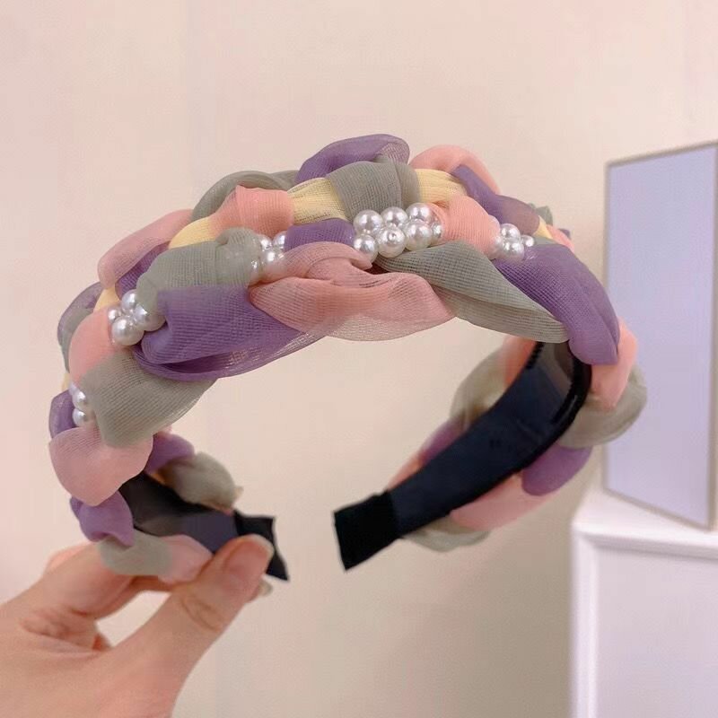 Повязка на голову Eugen, с жемчугом и стразами, фиолетовая