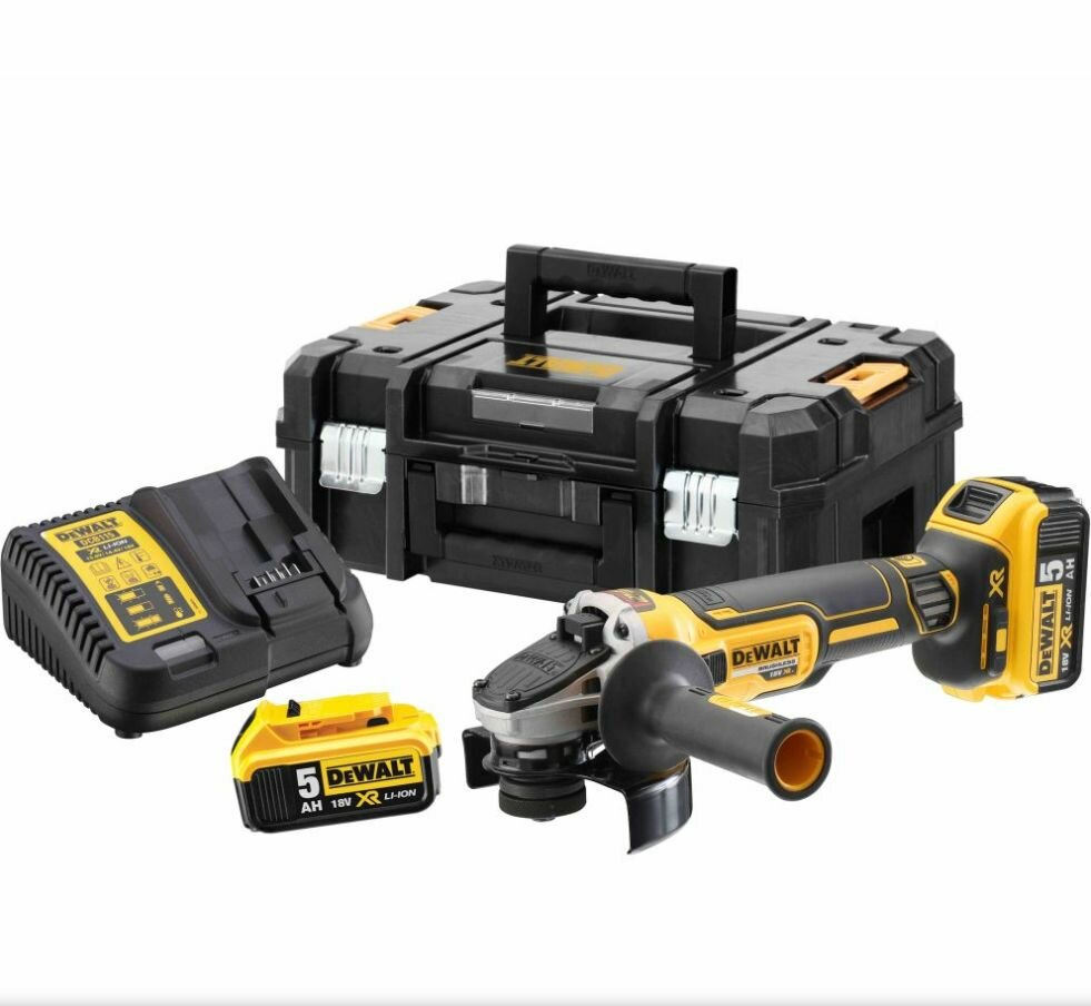 УШМ аккумуляторная DeWalt DCG405P2-QW (18В, Li-Ion, 9000 об/мин, 125мм, 2акк. 5Ач )