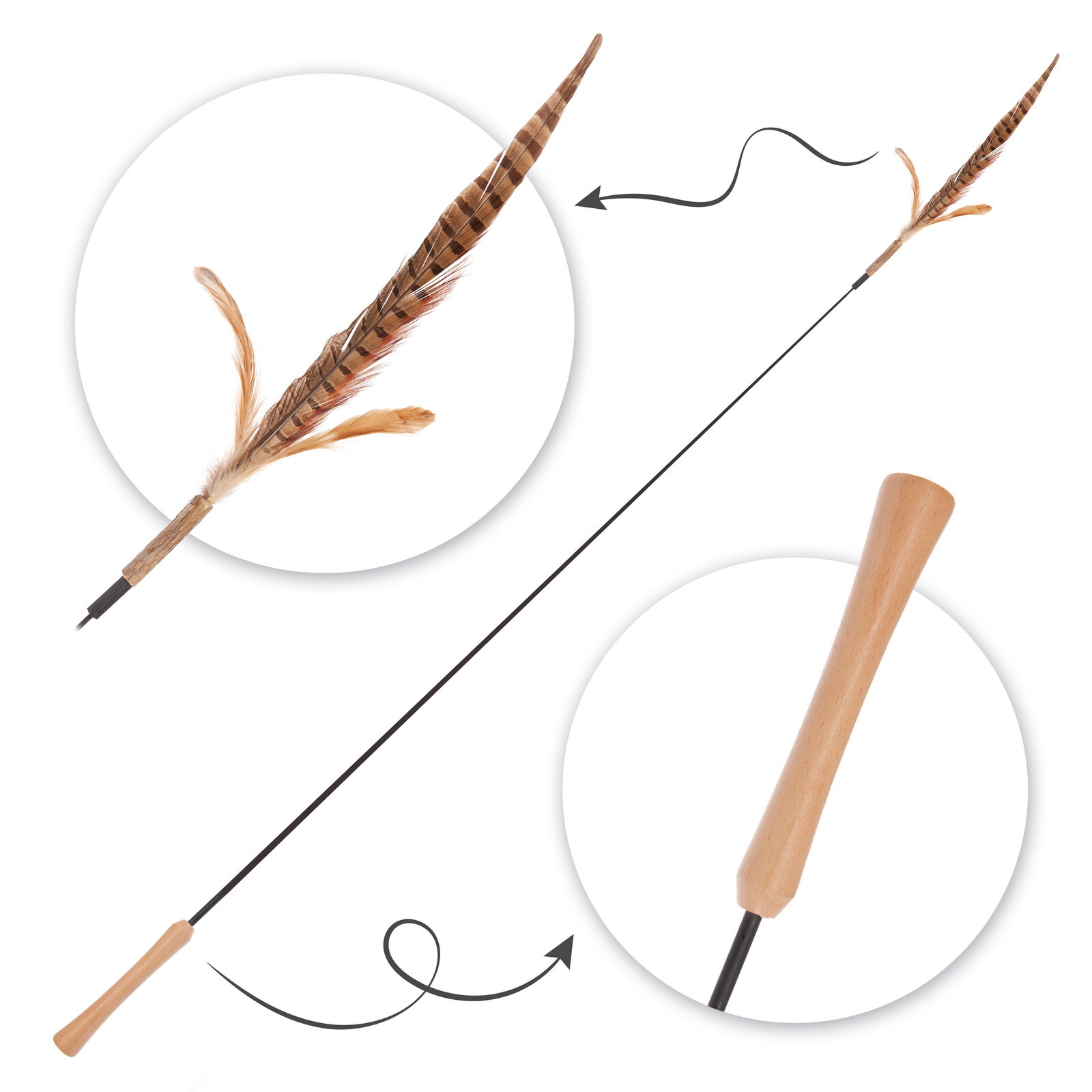 ZooZooZoo Удочка-дразнилка для домашних животных "Перо Фазана", коричневая, 150 см