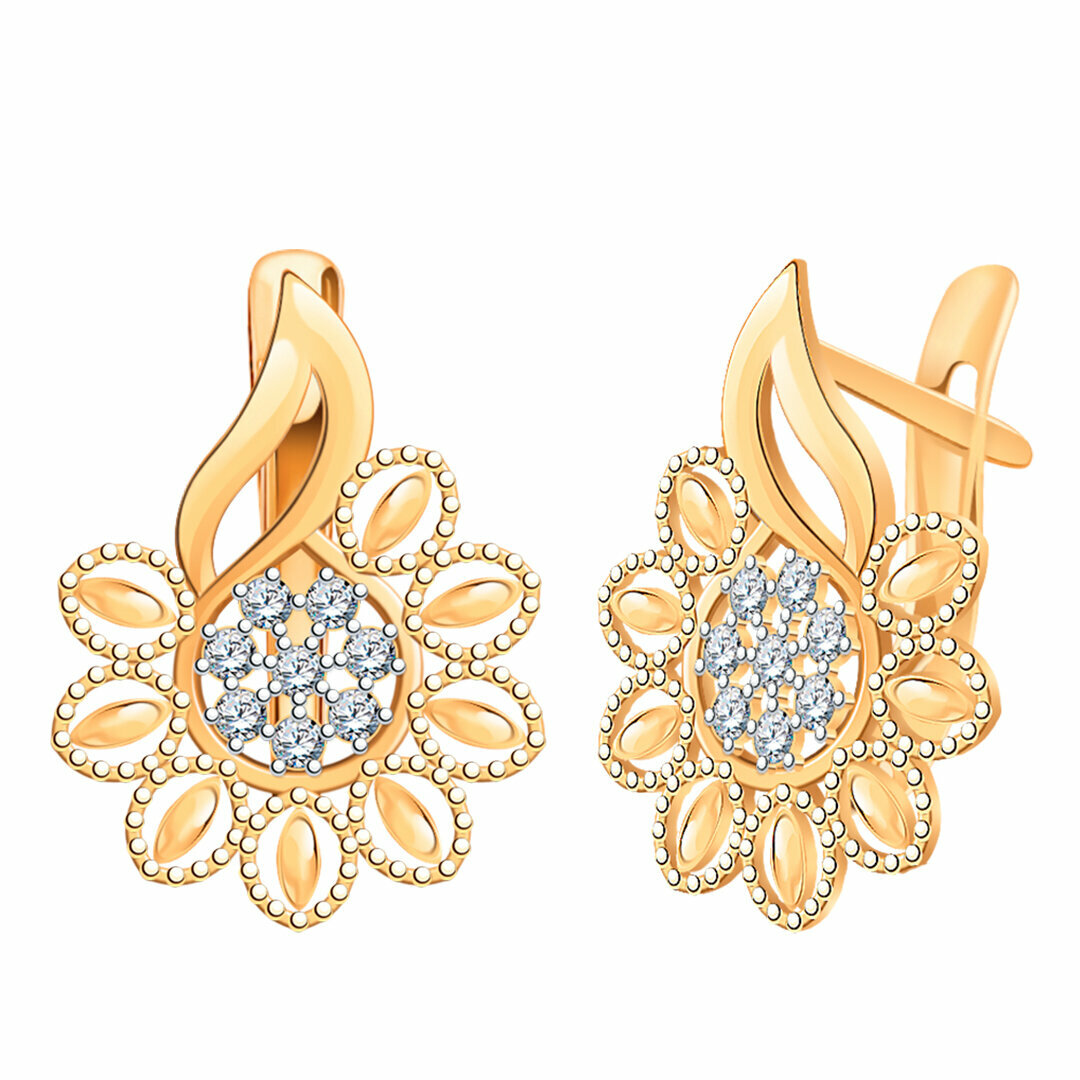 Серьги, красное золото, 585 проба, фианит