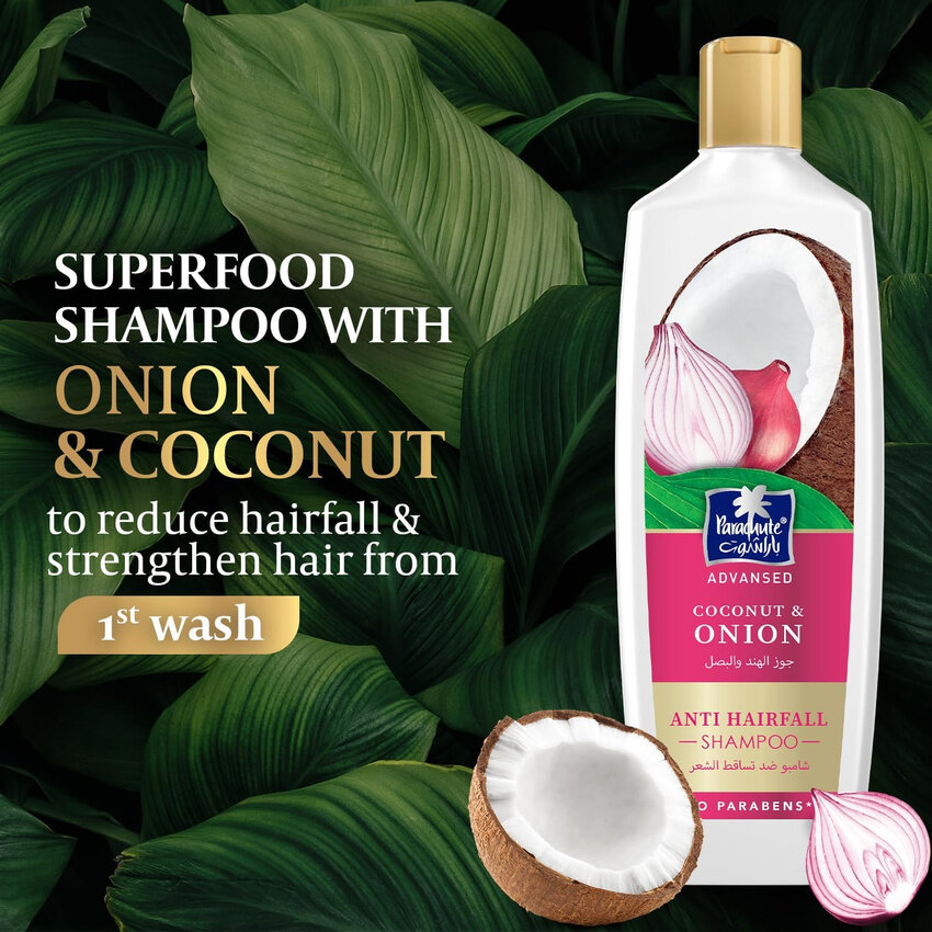 Шампунь с Кокосом и Луком против выпадения волос Парашют, Advansed Coconut Onion Shampoo Parachute 340 мл.