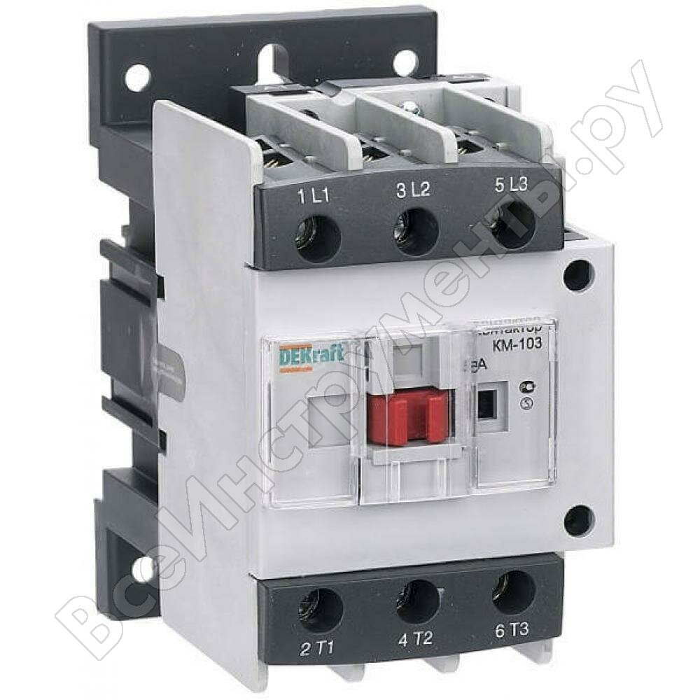 Контактор Dekraft КМ-103, 3 Р, 50 A, 220 В, 1НО+1НЗ, AC3 22133DEK, модульный тип, пластиковый корпус, защита
