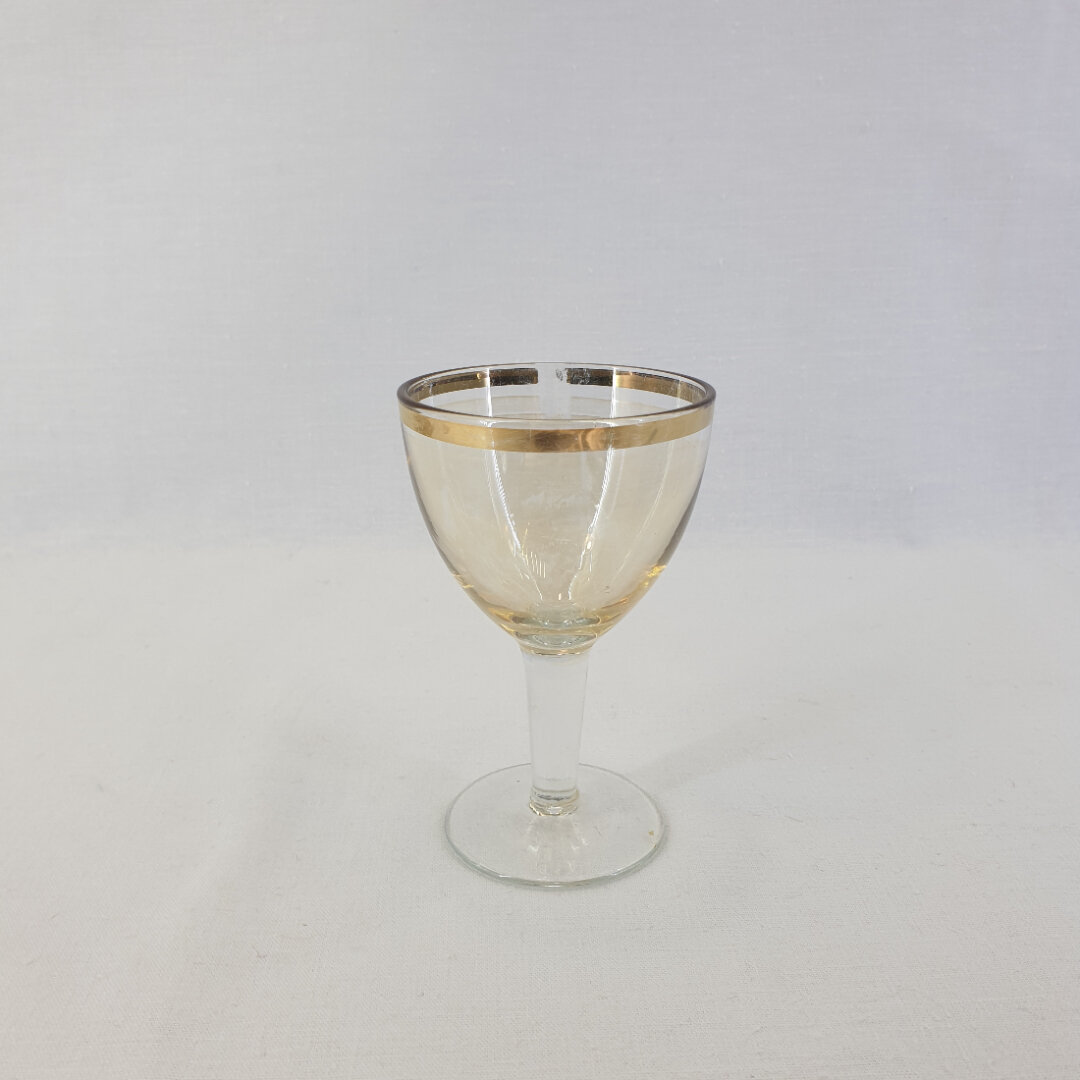 Бокал, цветное стекло позолота 80 мл, высота 10 см, винтаж СССР