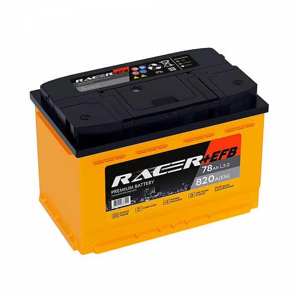 Аккумулятор автомобильный RACER +EFB 78Ah 820A ОП KN (278х175х190) L3 278x175x190