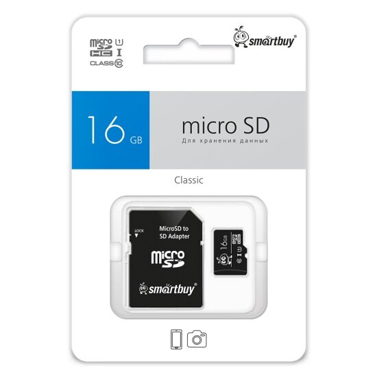 Карта памяти Smartbuy micro SDHC 16Gb Class 10 UHS-I + ADP