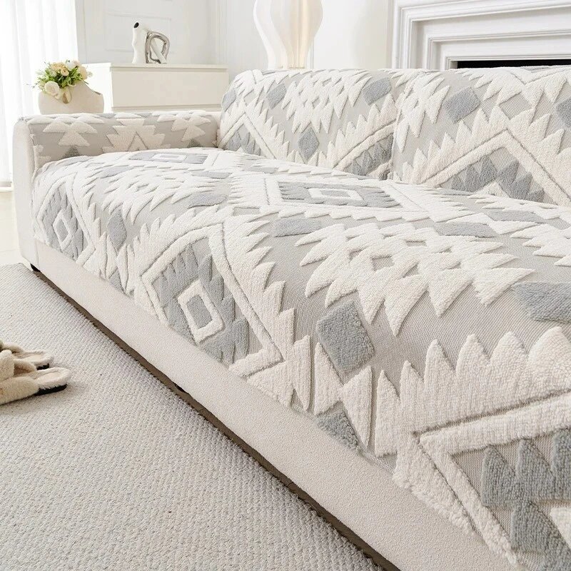 Плюшевый чехол для дивана в марокканском стиле Q 110x210cm 1pc, Бежевый, A3 sofa cover