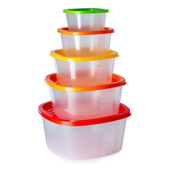 Набор квадратных контейнеров с крышками Fackelmann FRESHHIT 76053 (0,23л/0,5л/0,9л/1,55л/2,65л), пластик, 5 штук