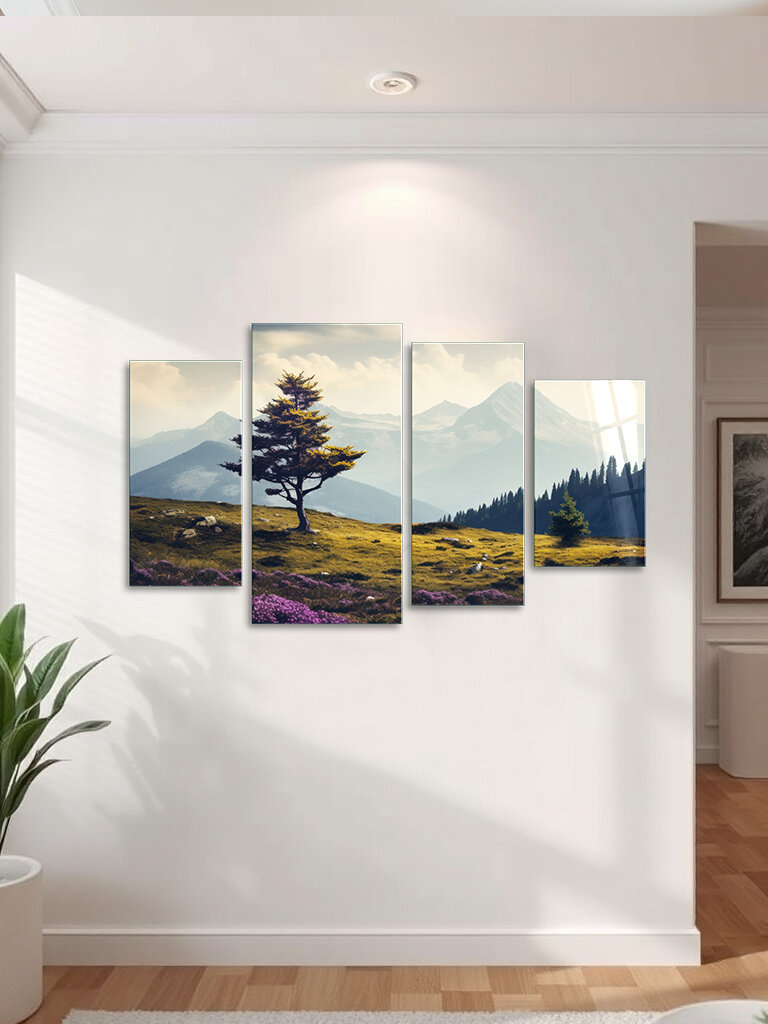Картина модульная 130х80 см на стекле для интерьера/ Дерево на склоне, Diva Kartina