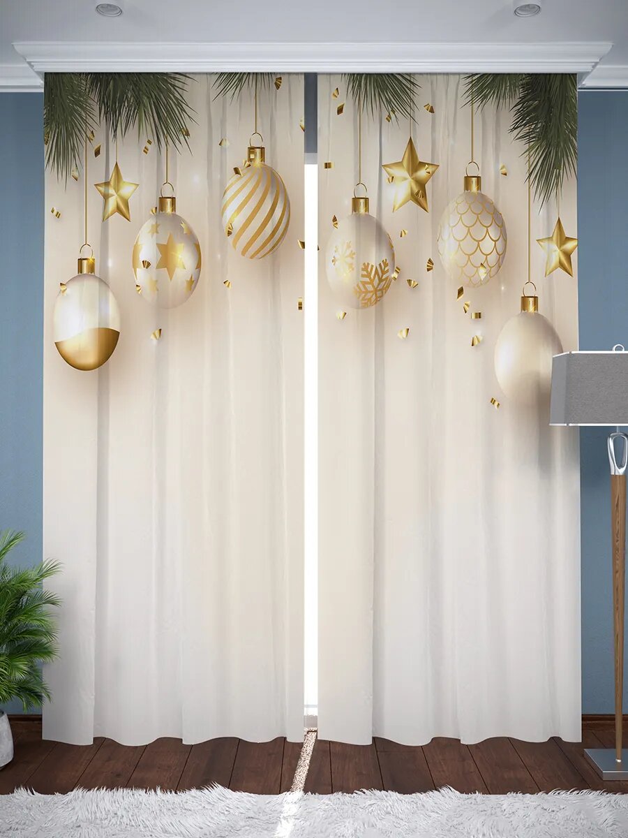 Фотошторы Homepick новогодние, шторы для гостиной в спальню 290х265