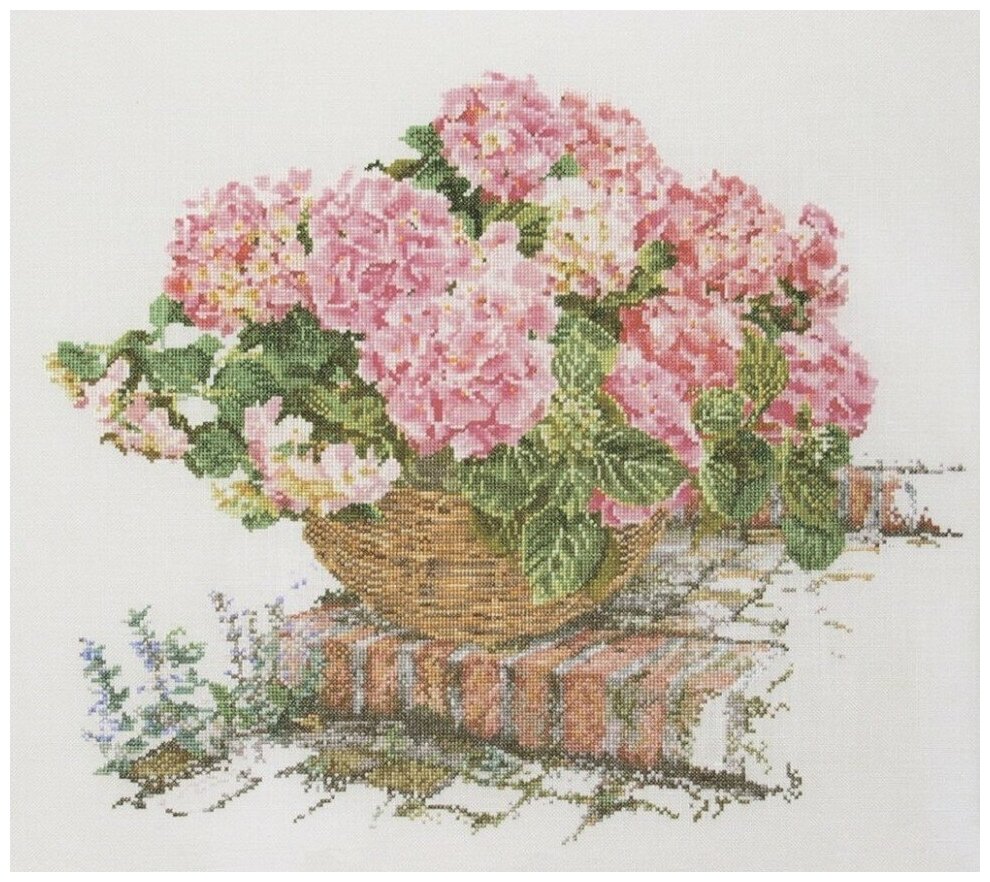 Набор для вышивания Thea Gouverneur #2047A Pink Hydrangea (Розовая гортензия), Счетный крест, 44 x 39 см