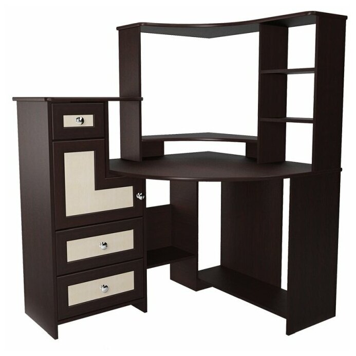 Компьютерный стол Мебелайн-7 угловой с надстройкой и тумбой, венге/дуб молочный