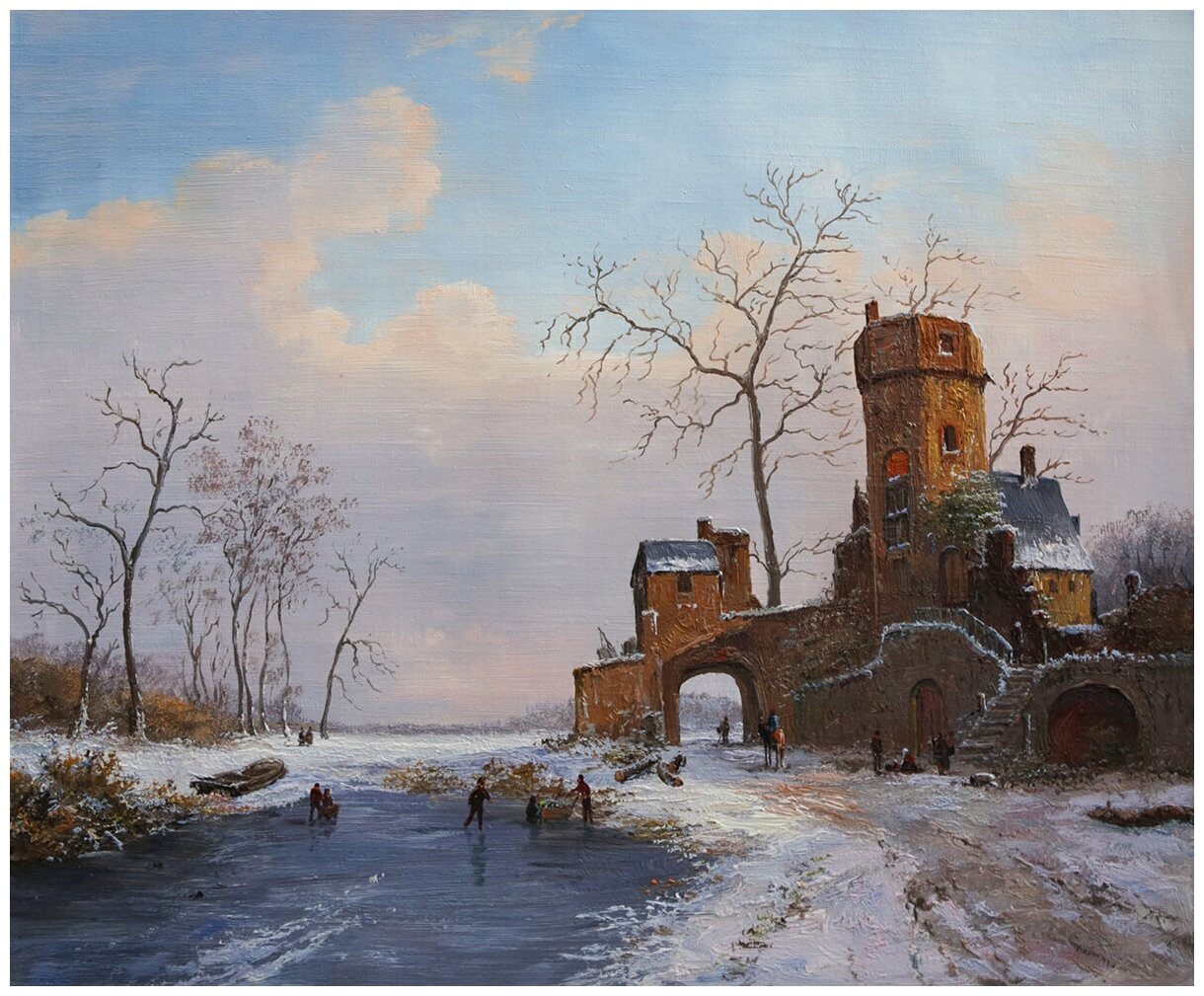 Картина маслом "Зимний пейзаж со старым замком" 50х60см
