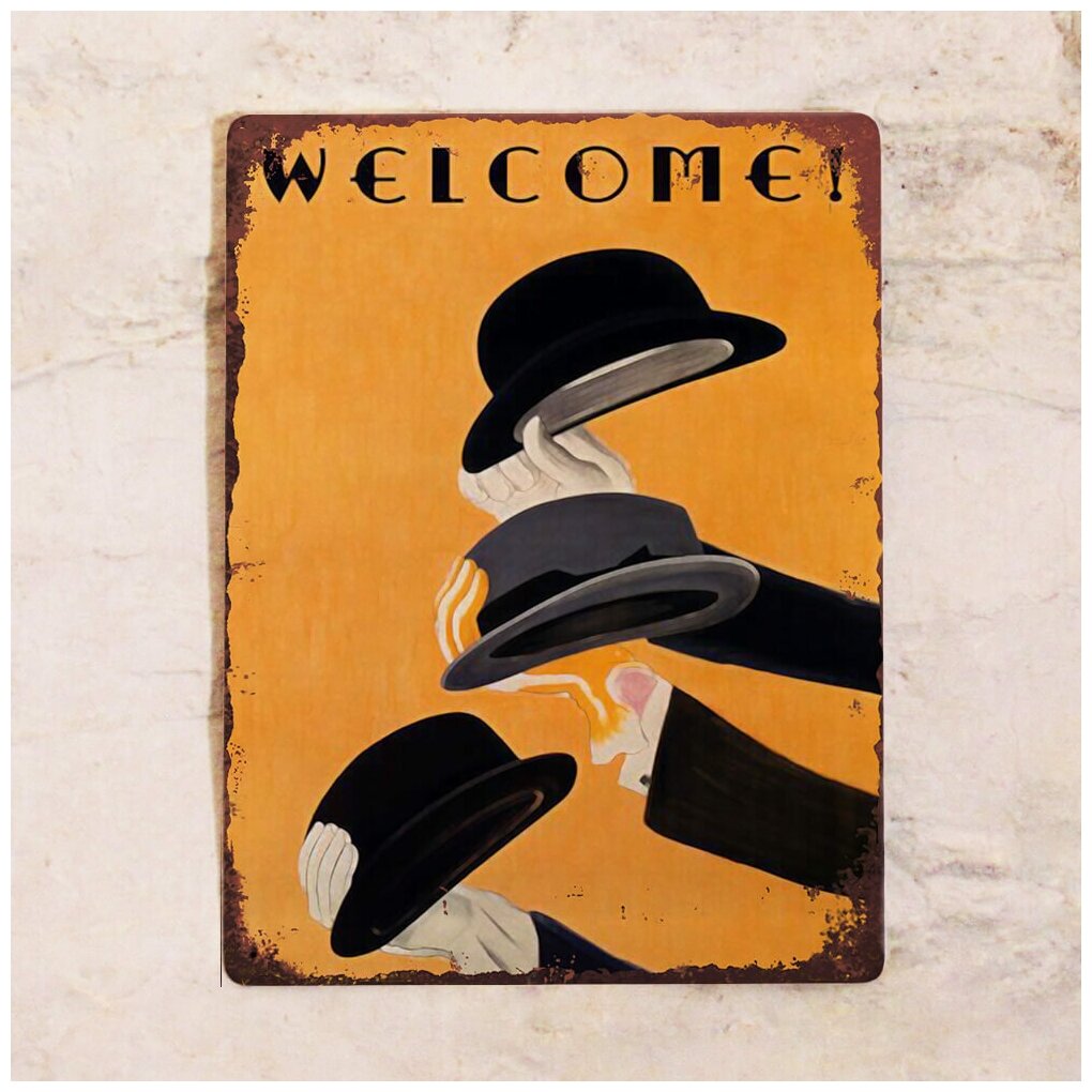 Жестяная табличка Welcome, gents, металл, 30Х40 см