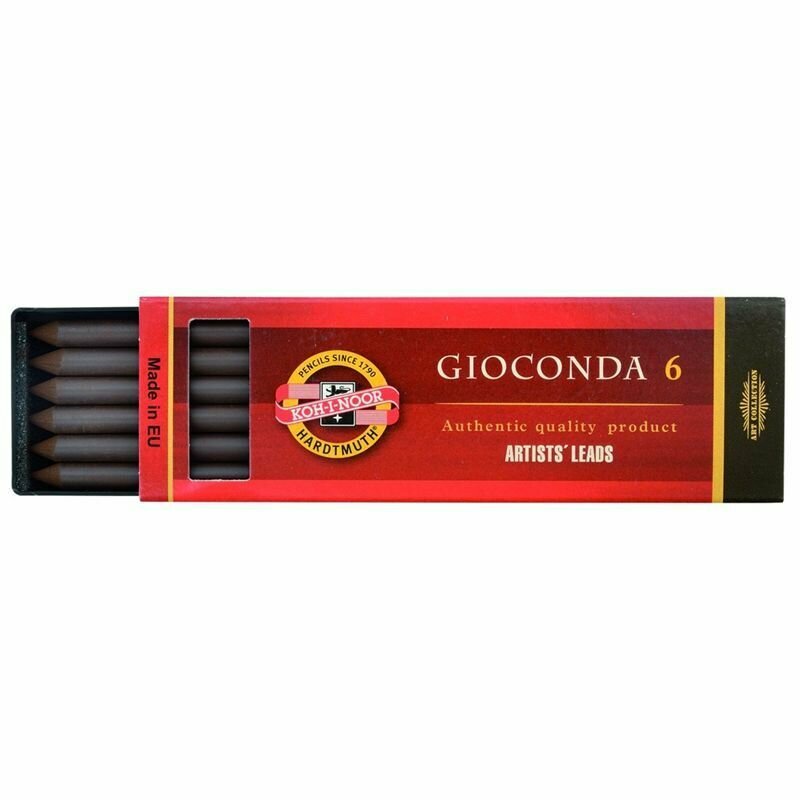 Набор 6 шт. - Сепия Koh-I-Noor "Gioconda", коричневая темная, стержень, 5,6 мм, пластиковая коробка