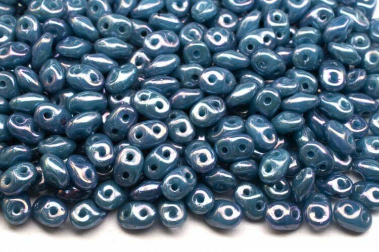 Бусины SuperDuo 2,5х5мм, отверстие 0,8мм, цвет 63030/15001 голубая бирюза/туман, 706-064, 10г (около 120шт)