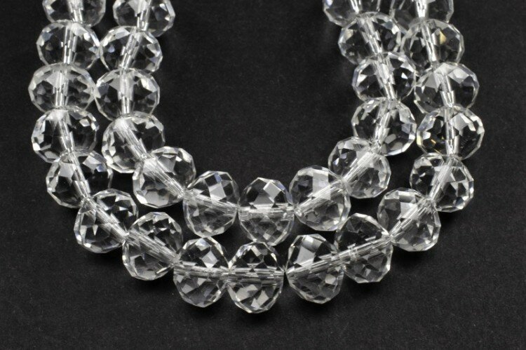 Бусина стеклянная Рондель 12х9мм, цвет прозрачный, гальваническое покрытие, 510-001, 10шт