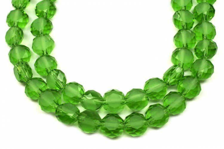 Бусина круглая плоская граненая 8х4-6мм, цвет зеленый, прозрачная/матовая, 523-020, 10шт