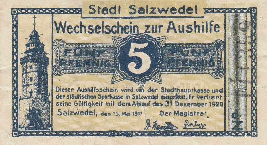 Германия (Германская Империя) Зальцведель 5 пфеннигов 1917 г.
