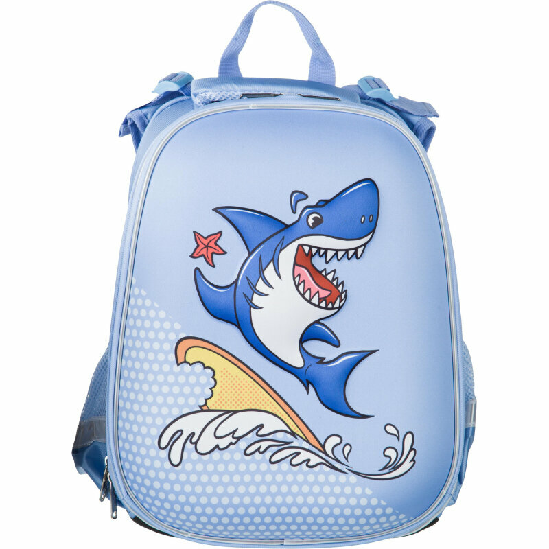 Ранец №1School  3D Funny shark, 2 отд, эргоном. спинка