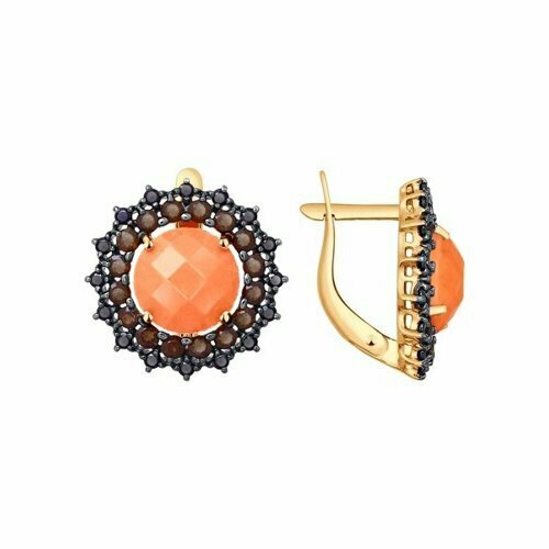 Серьги красное золото, 585 проба, раухтопаз, коралл