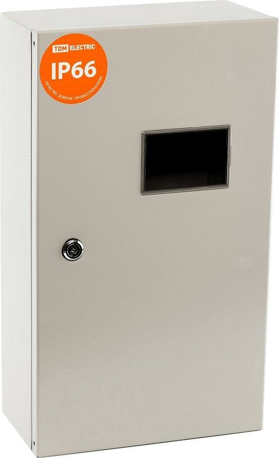 Щит навесной TDM ЩУ 3/1-0-12 12 модулей и место под трехфазный счетчик с металлической дверцей с замком и окном IP66 уличный