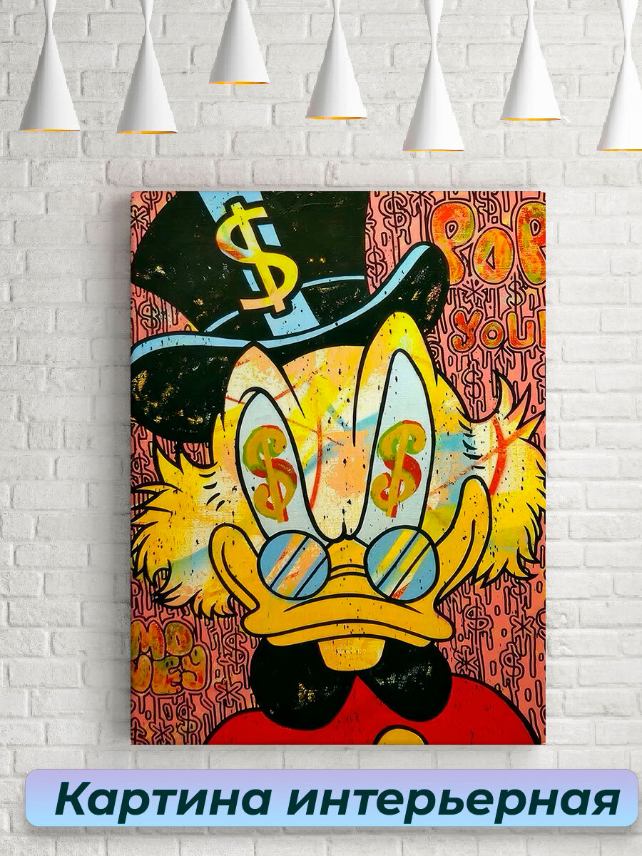 Картины для интерьера 50х70 Скрудж доллары мульт