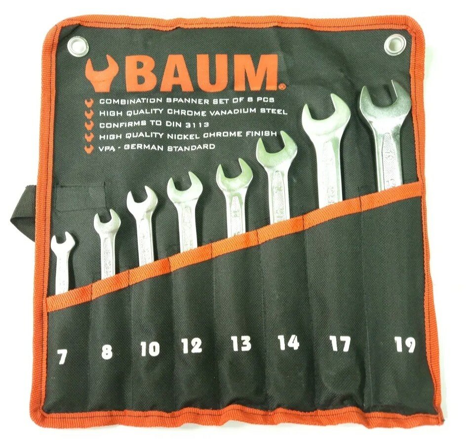 Набор комбинированных ключей BAUM 8 предметов, 7-19 мм 30-08М
