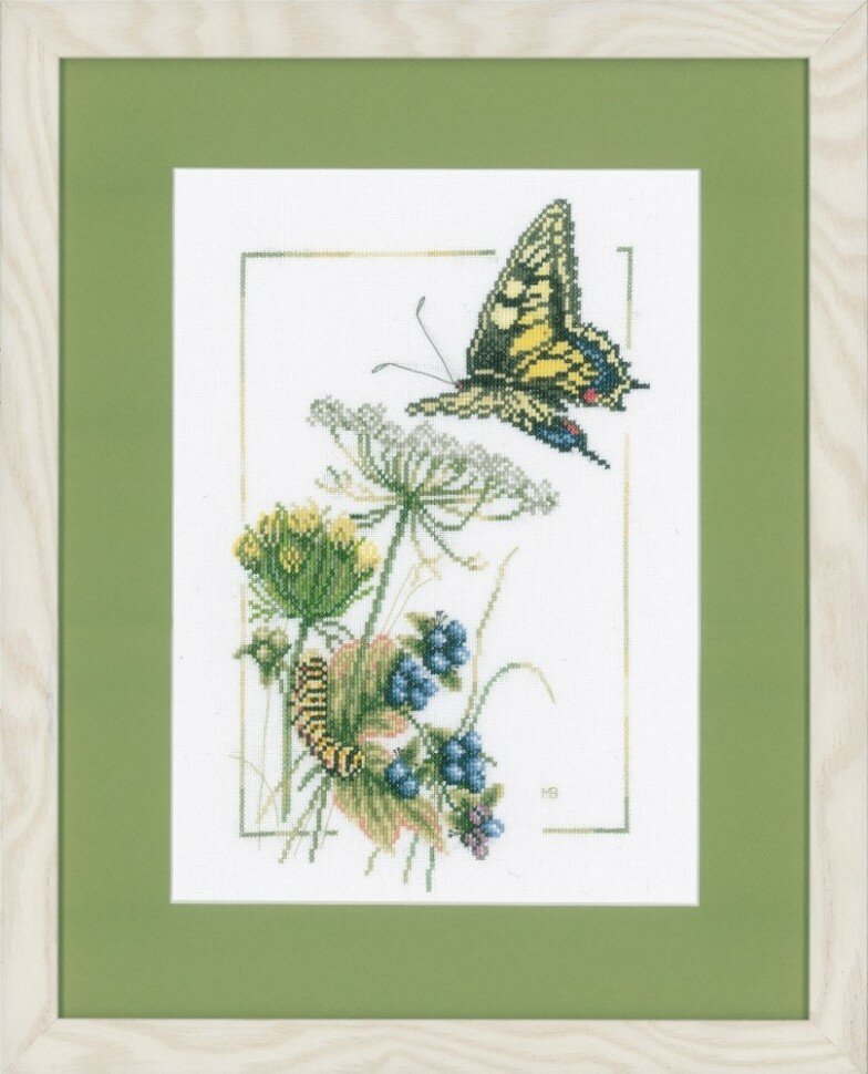 Набор для вышивания Lanarte #PN-0021622 Blueberry butterfly (Черничная бабочка), Счетный крест, 23 x 32 см