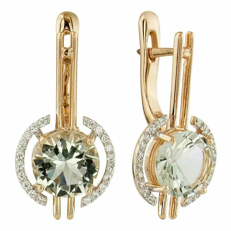 Серьги, красное золото, 585 проба, аметист