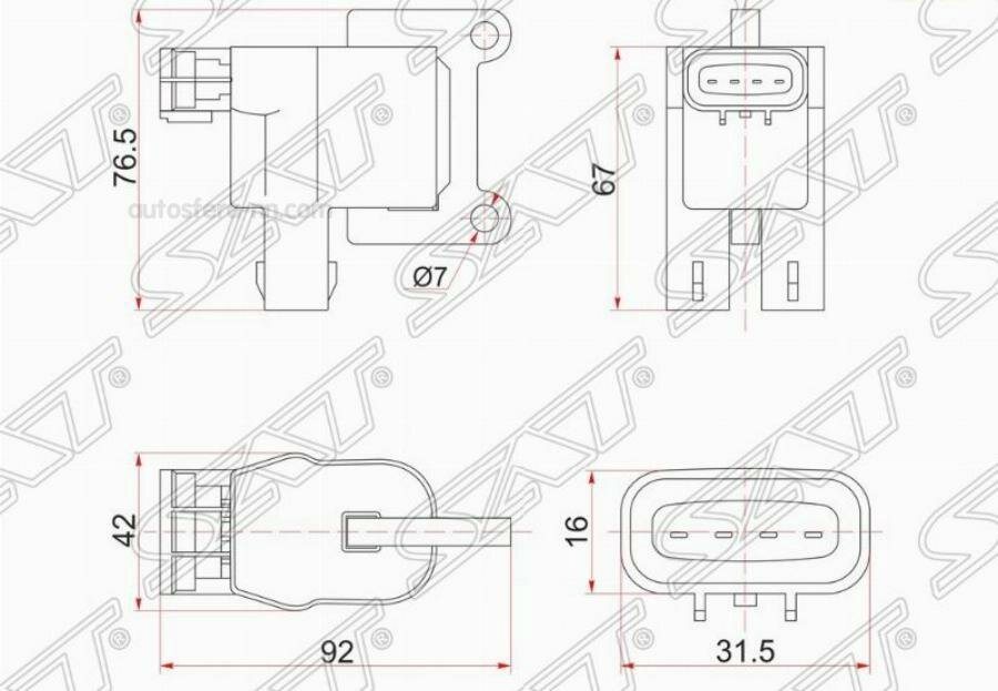 SAT ST9091902218 Катушка Toyota Avensis (T220) 97-03 / Caldina 92-07 2RZFE;3RZFE;3SFE;4SFE;5SFE (2 и 3 цили