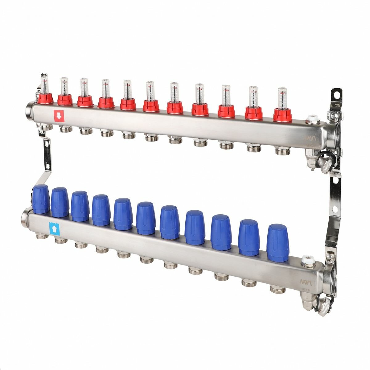 Коллектор с расходомерами MVI , дренажным краном и краном Маевского, 11 выходов
