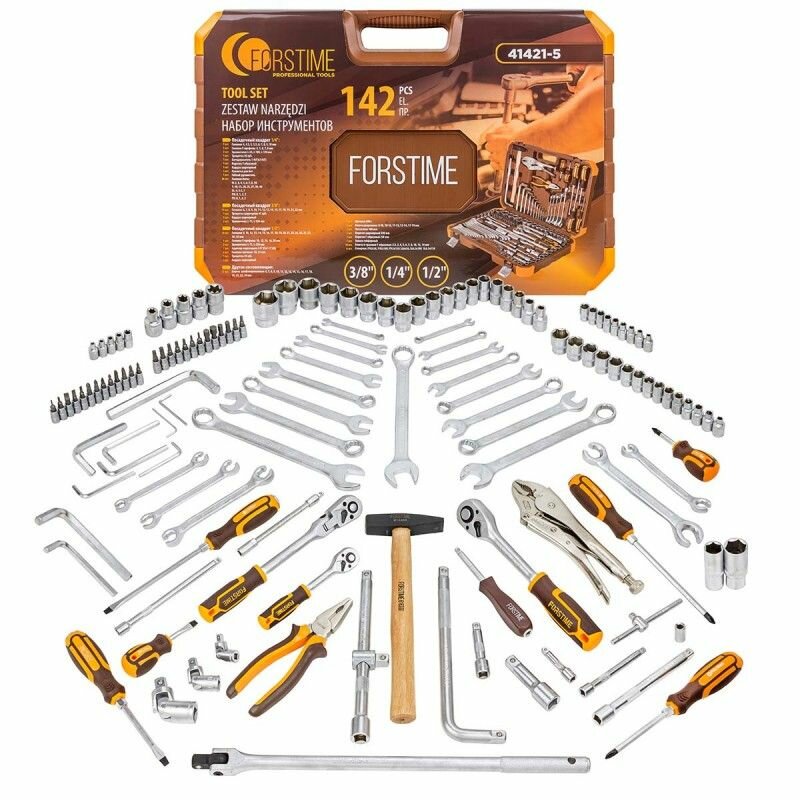 Набор инструментов FORSTIME, 142 элемента, кейс, в комплекте молоток и держатель для бит