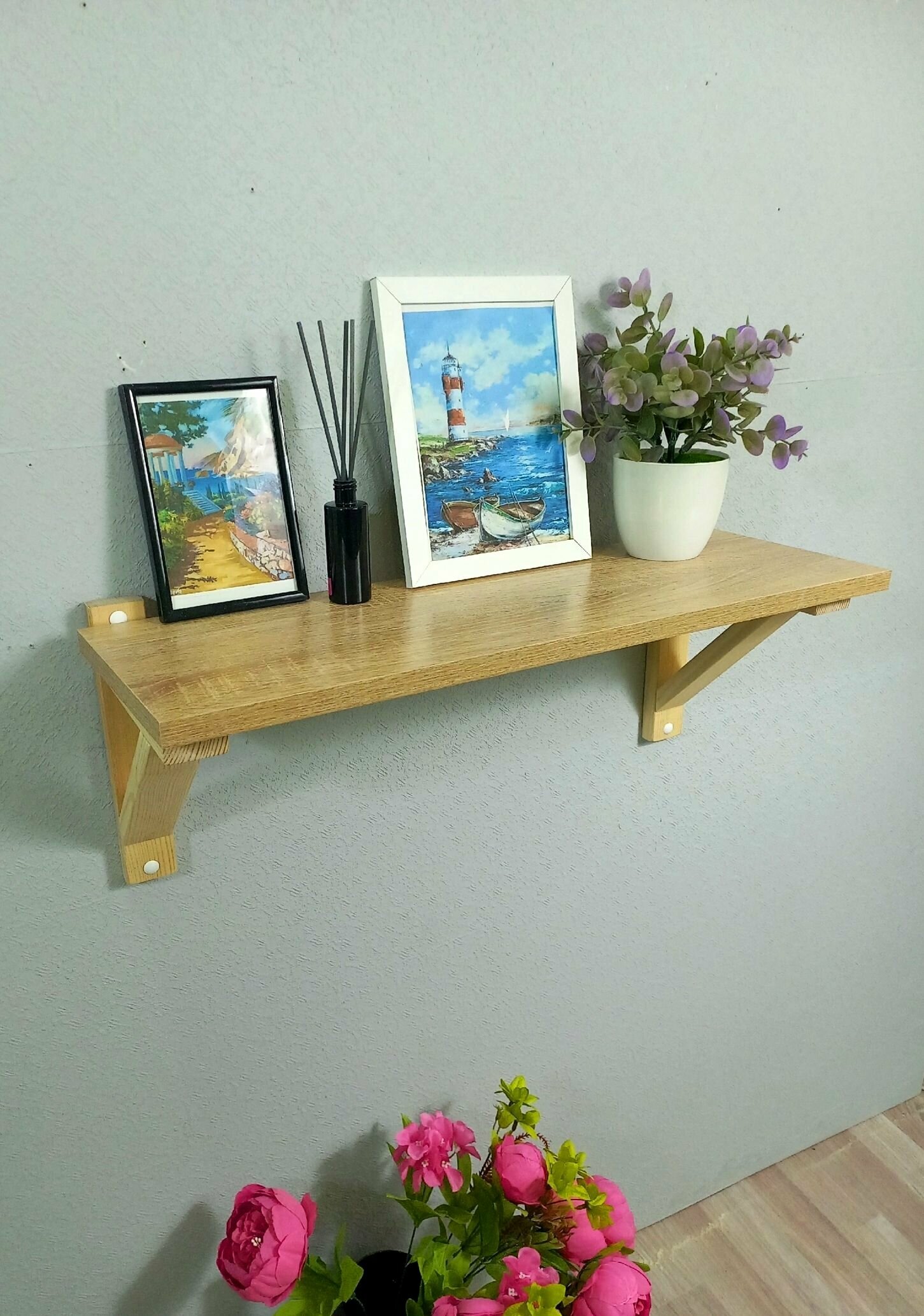 Полка Настенная Прямая Навесная(подвесная), деревянная, для книг и цветов, в комнату кухню детскую, 80х22х1.6 см, 1 шт.