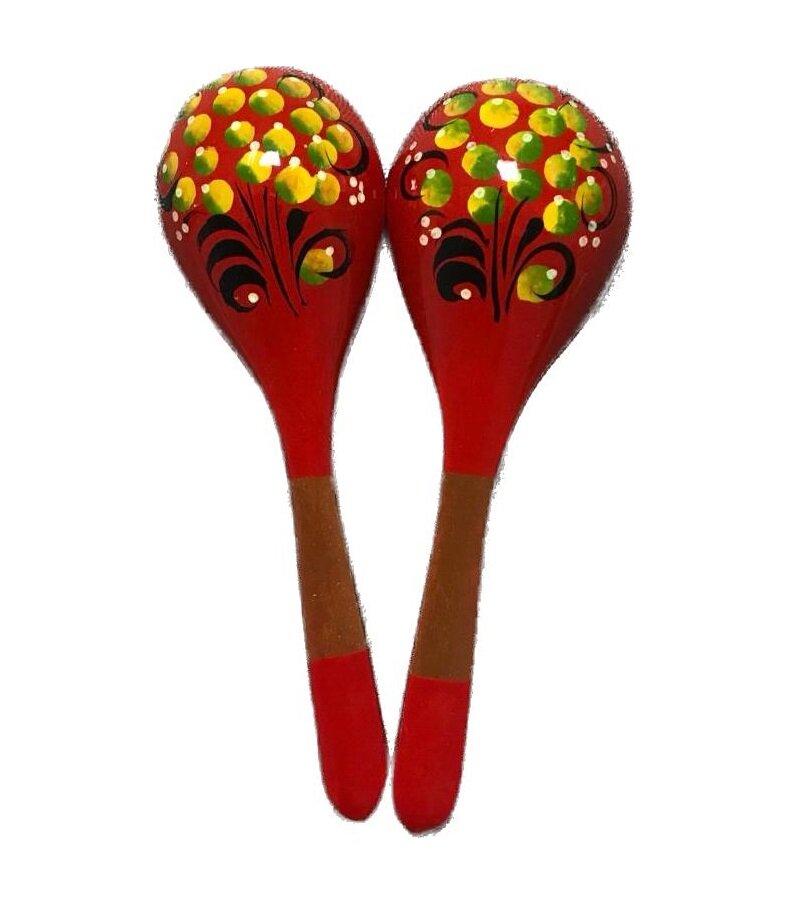 Деревянная ложка салатная разноцветье 200*60 красный фон