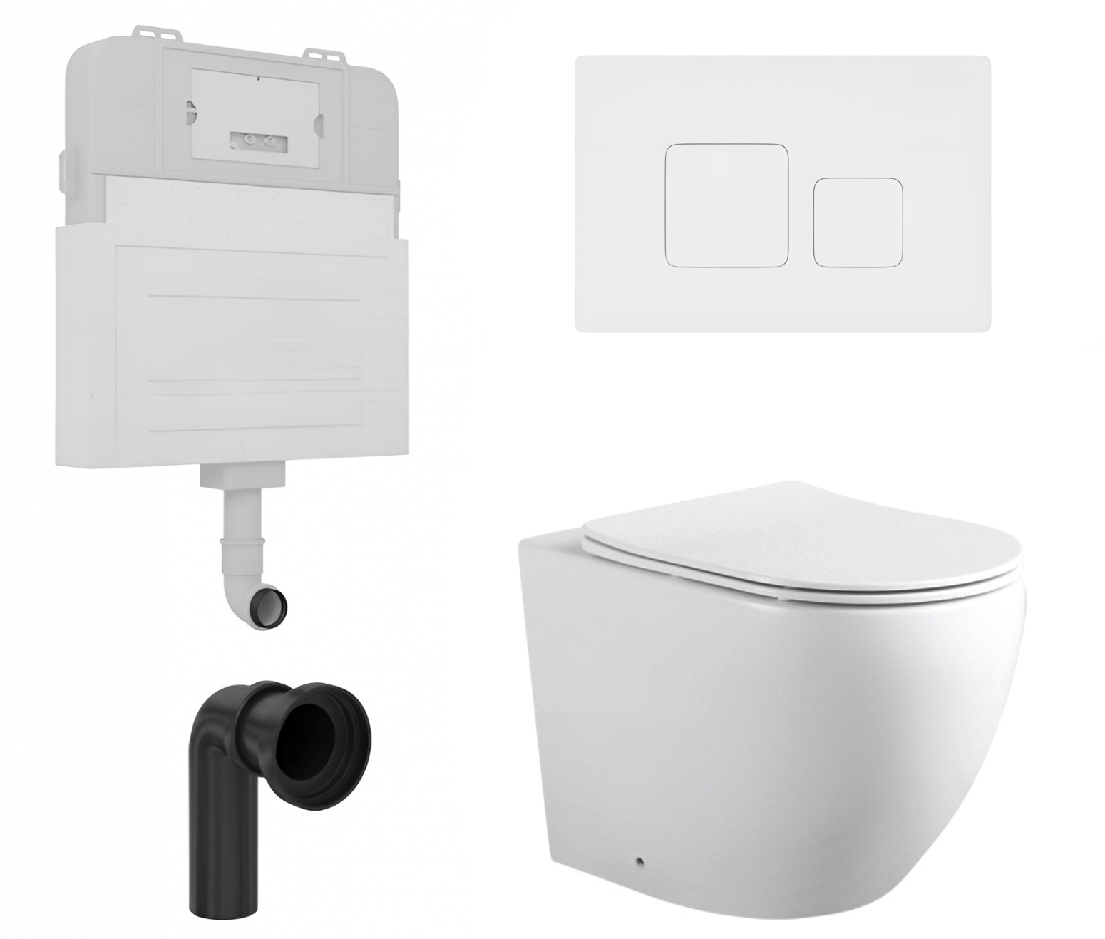 Комплект 3 в 1 смывной бачок скрытого монтажа Enio Tecnico + Унитаз приставной Акватек Европа AQ1902-00 с кнопкой белой Cubo EN8050817 + AQ1902-00 + EN8050811