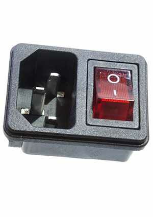 RWG-112 36-2270, вилка сетевая на корпус с выключателем 250В 10А (4с) ON-OFF красный с подсветкой и