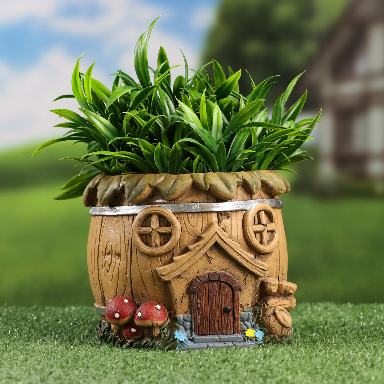 Декоративное кашпо для цветов «Домик-грибочек», 13×13×11 см, керамическое, Greengo