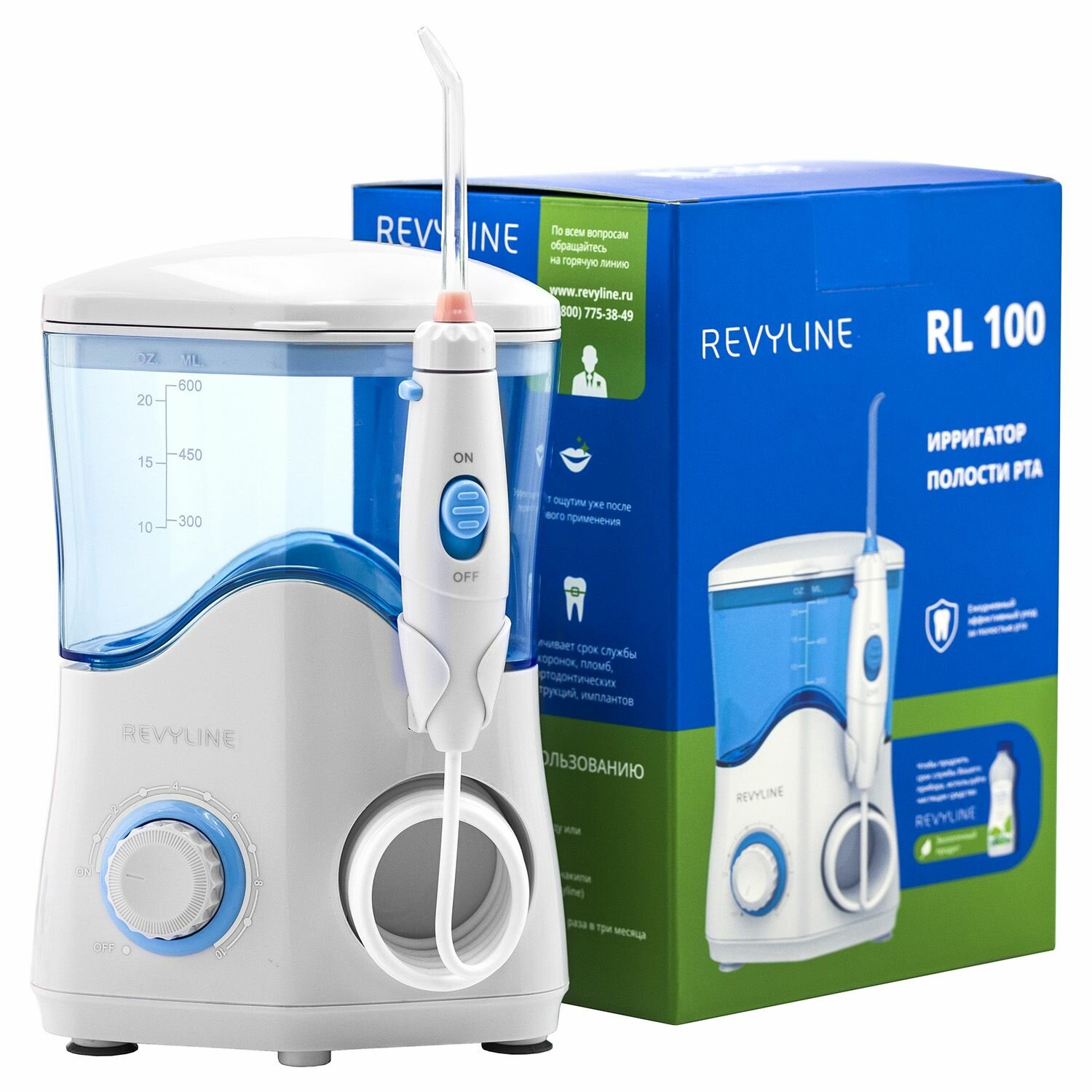 Ирригатор для полости рта Revyline RL 100 стационарный, белый, для зубов, для имплантов, для брекетов, мощный, для всей семьи