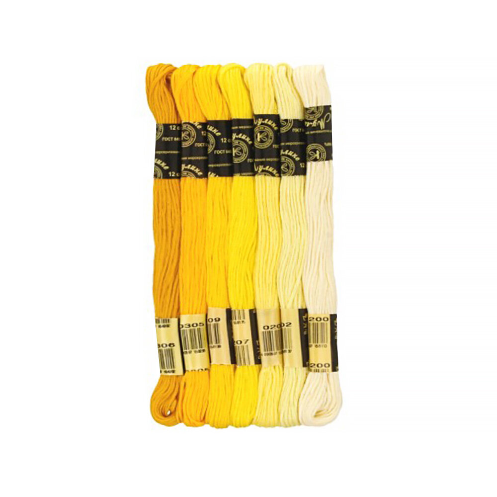 Нитки для вышивания ПНК им. Кирова мулине Цветик-Семицветик 100% хлопок 7 цв. x 10 м Набор №1 желтая гамма
