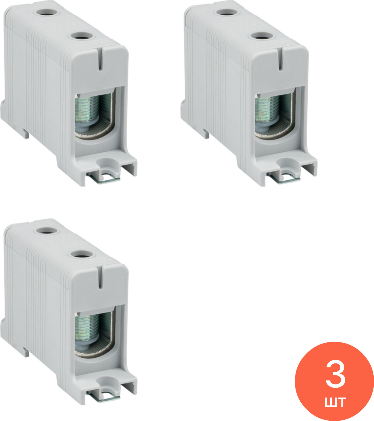 Клемма для проводов EKF / ЕКФ PROxima КСВ 35-150 силовая вводная, огнестойкий полиамид, 320А, 95х28.6мм, серый, 1шт. / зажим (комплект из 3 шт)