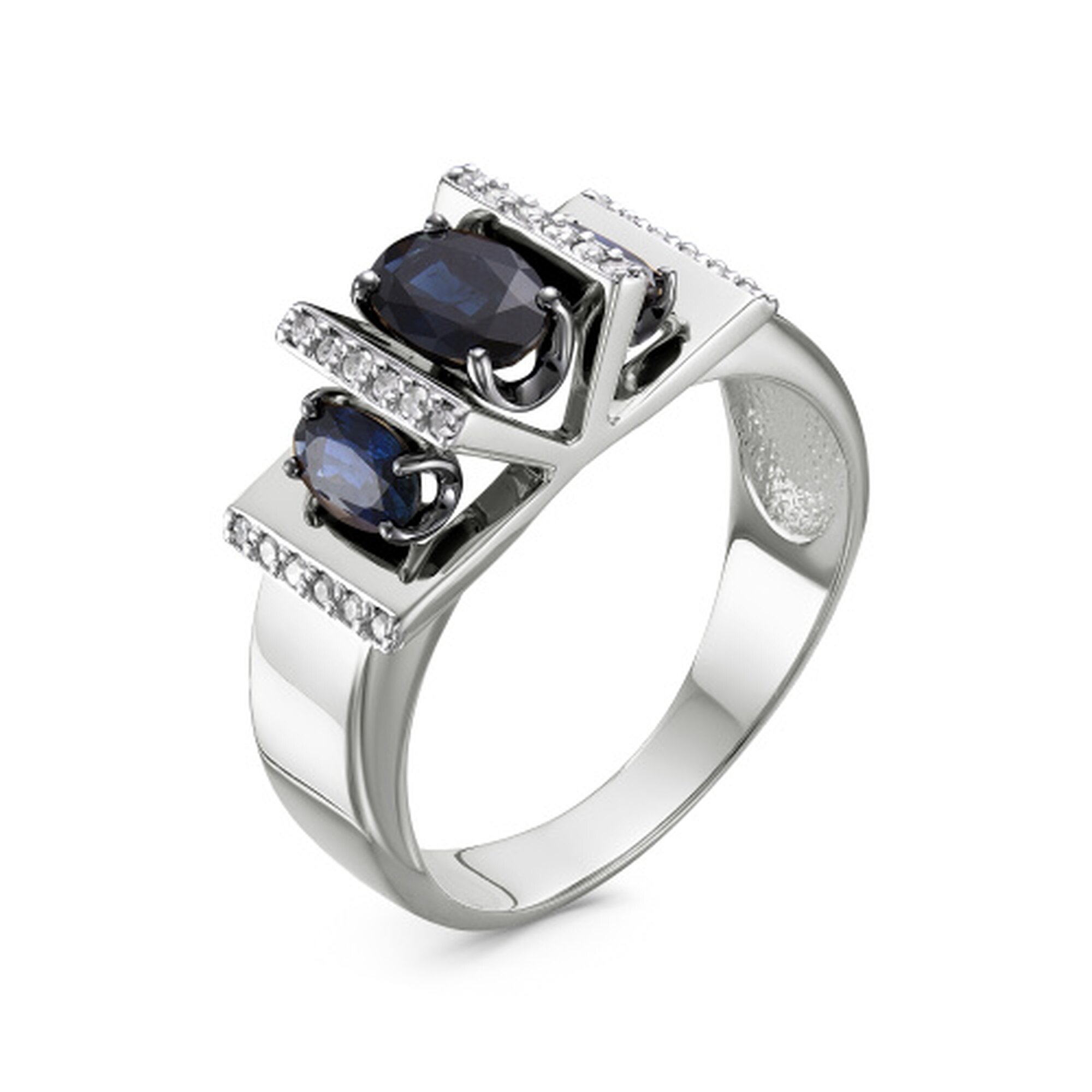 Кольцо, белое золото, 585 проба, бриллиант, сапфир