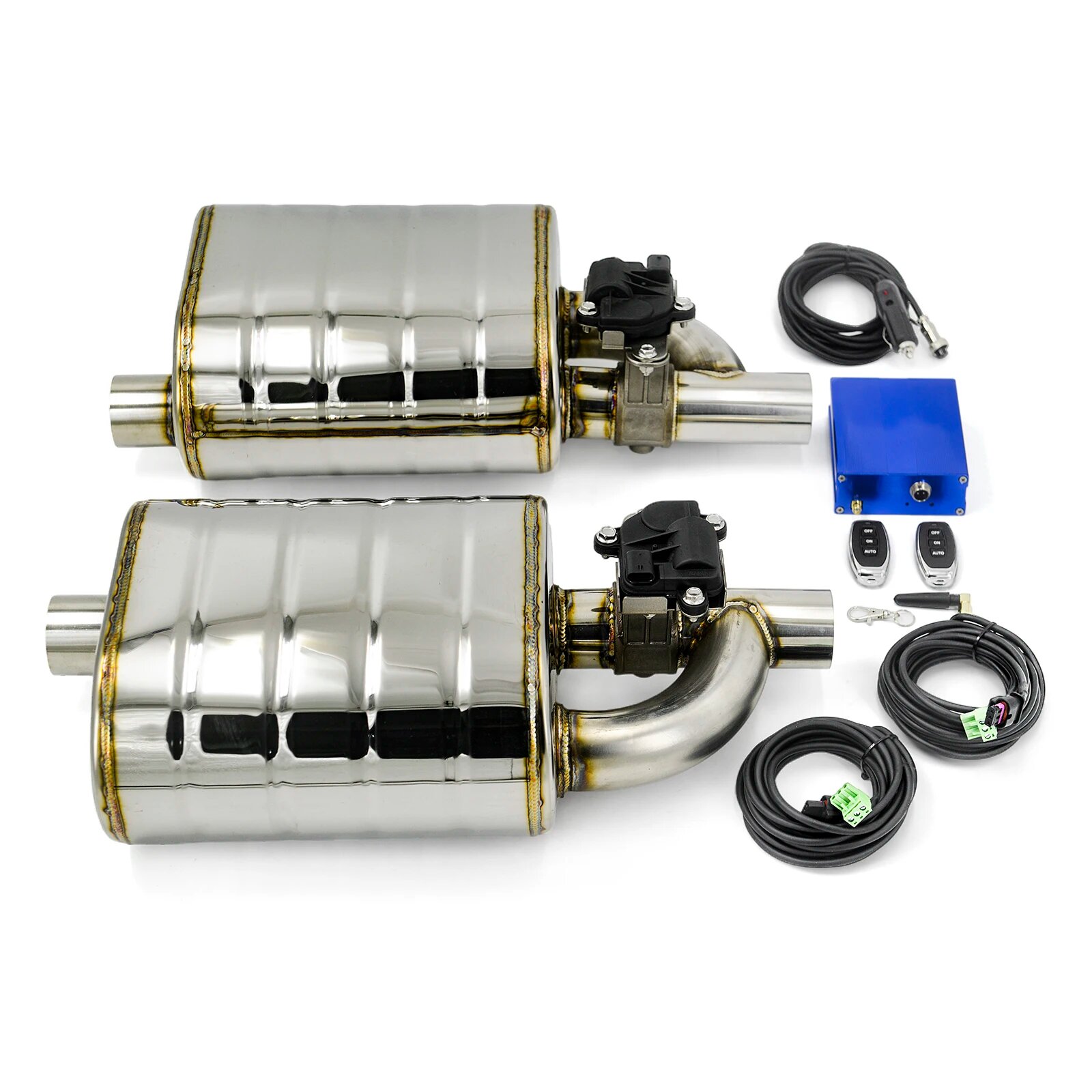 Двойной автомобильный универсальный глушитель, электрический клапан с электрическим контролем, 51/63/70/76 мм, нержавеющая сталь 51MM