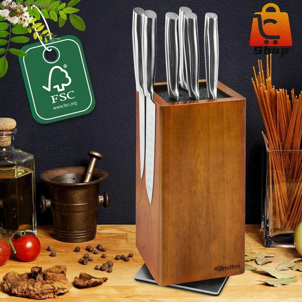 Магнитный вращающийся деревянный блок ножей для хранения кухонных ножей с противоскользящей пусковой площадкой**