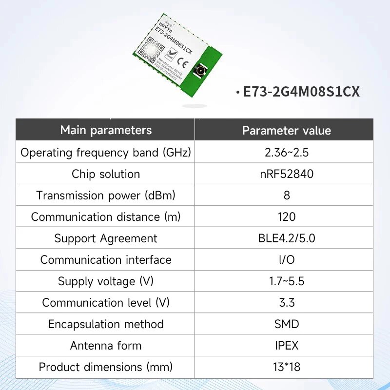 Модуль Bluetooth COJXU E73-2G4M08S1CX, 120м, BLE4.2/5.0