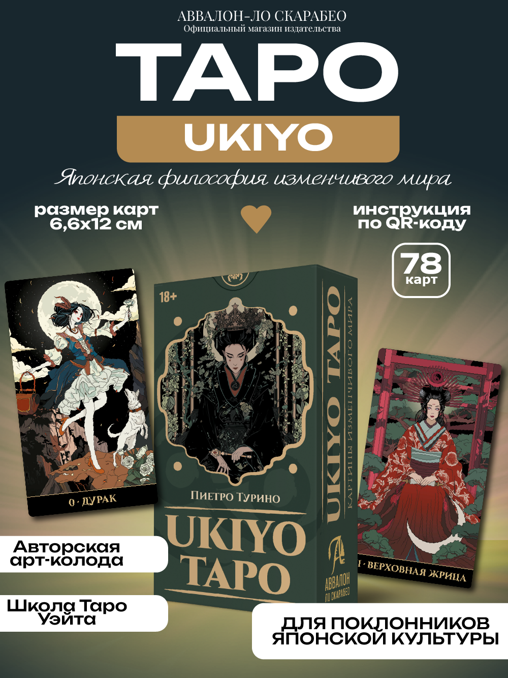 Колода Аввалон-Ло Скарабео "Укиё", Таро UKIYO, картон, год издания 2025